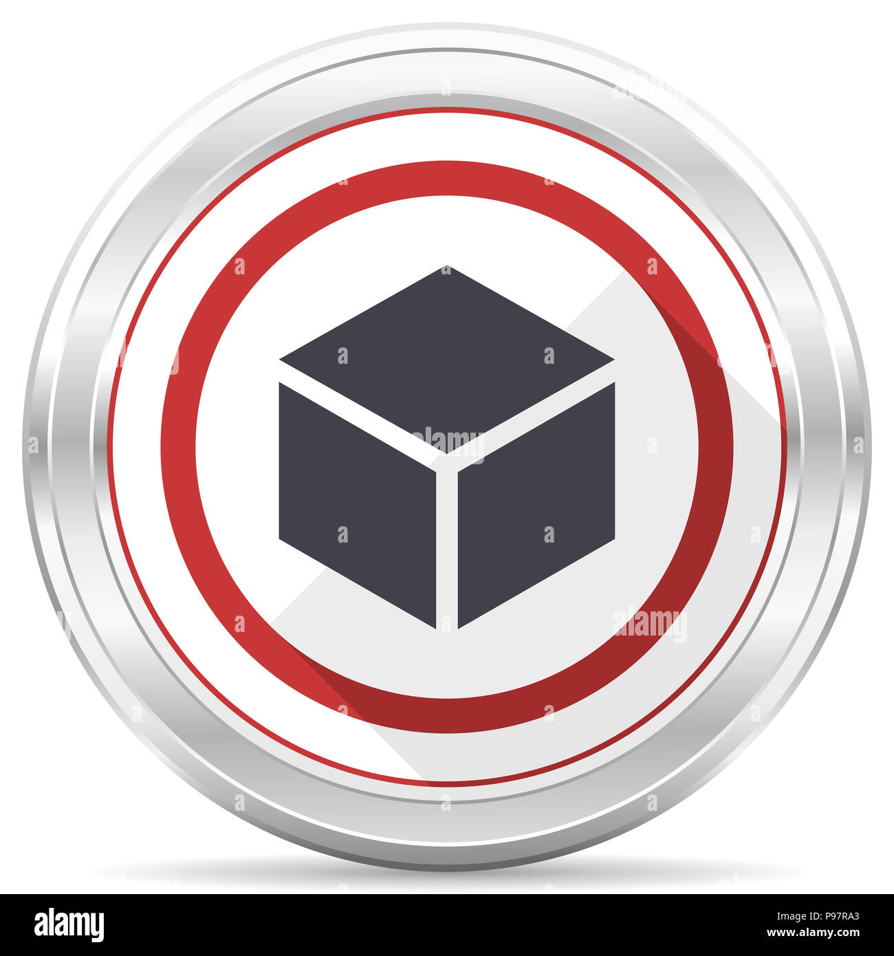 Box silver metallic chrome border round web icon on white background ...