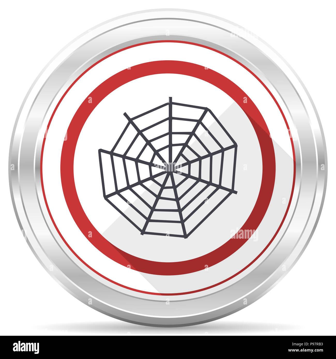 Spider web silver metallic chrome border round web icon on white ...