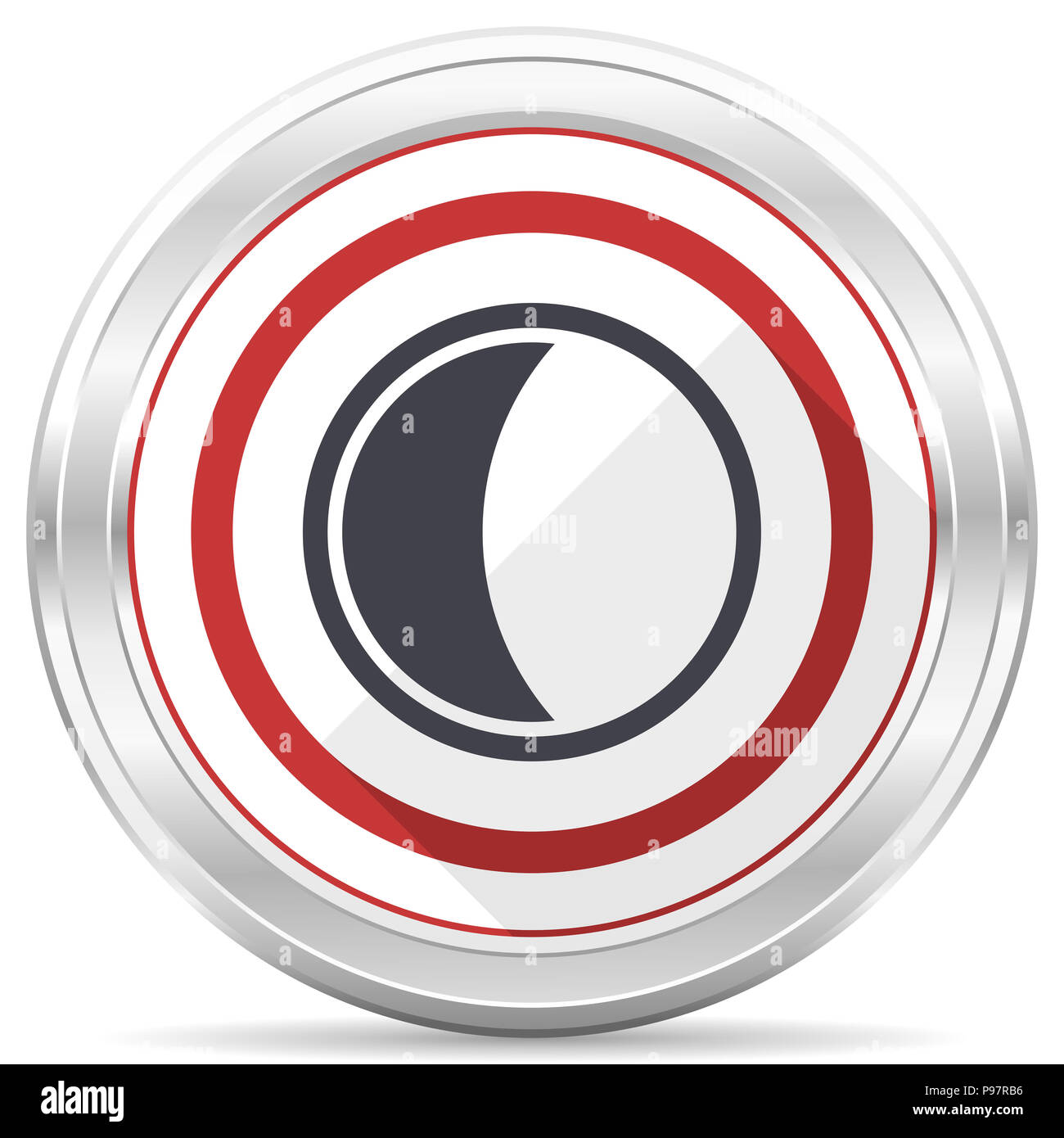 Moon silver metallic chrome border round web icon on white background ...