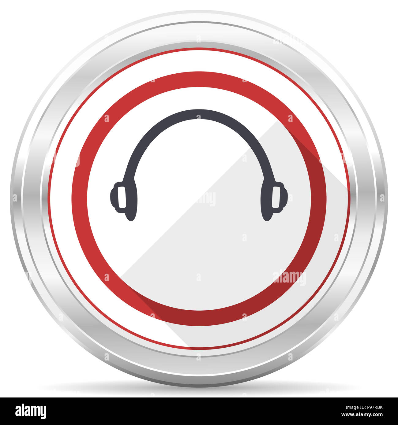 Headphones silver metallic chrome border round web icon on white ...