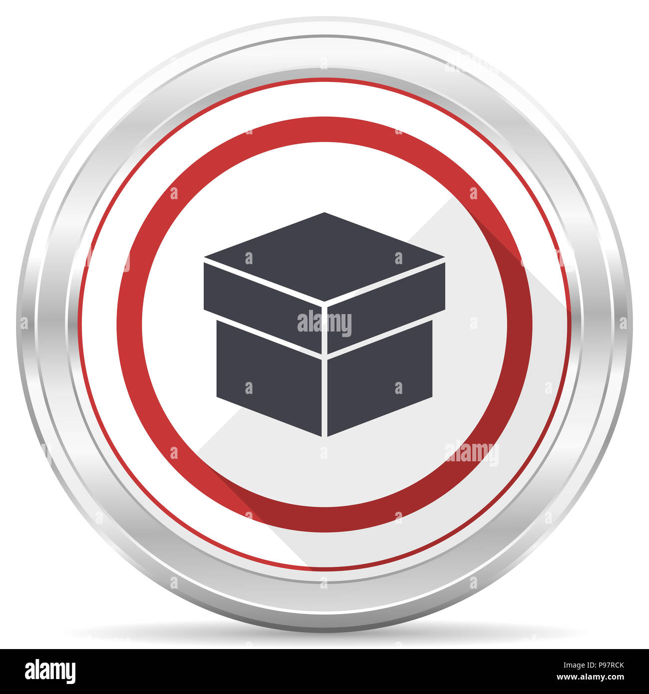 Box silver metallic chrome border round web icon on white background ...