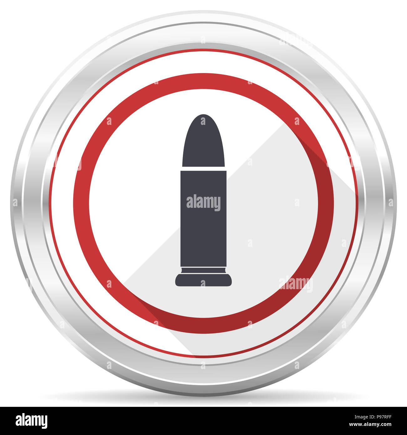 Ammunition silver metallic chrome border round web icon on white ...