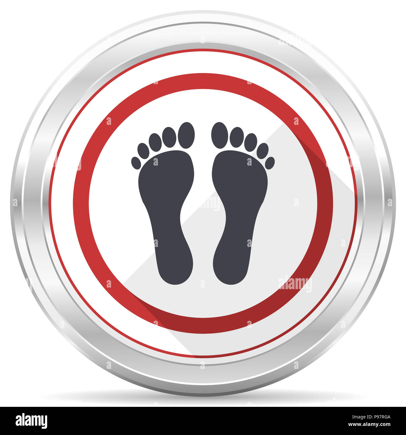 Foot silver metallic chrome border round web icon on white background ...
