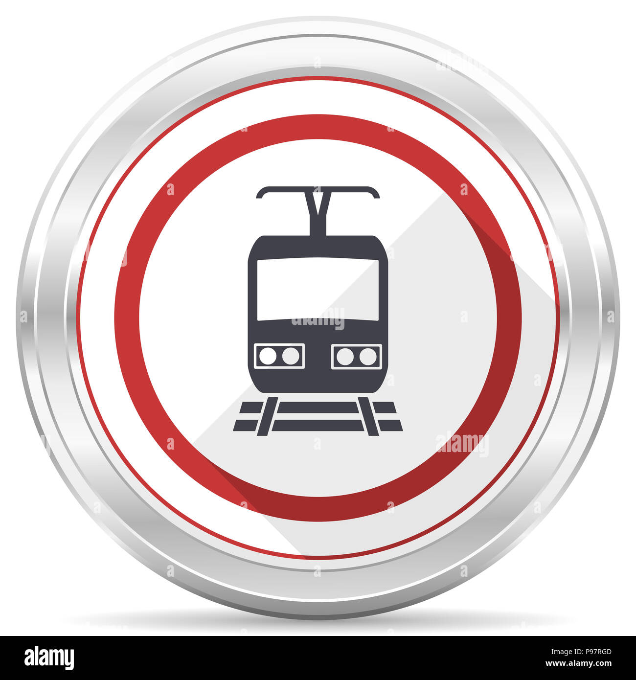 Train silver metallic chrome border round web icon on white background ...