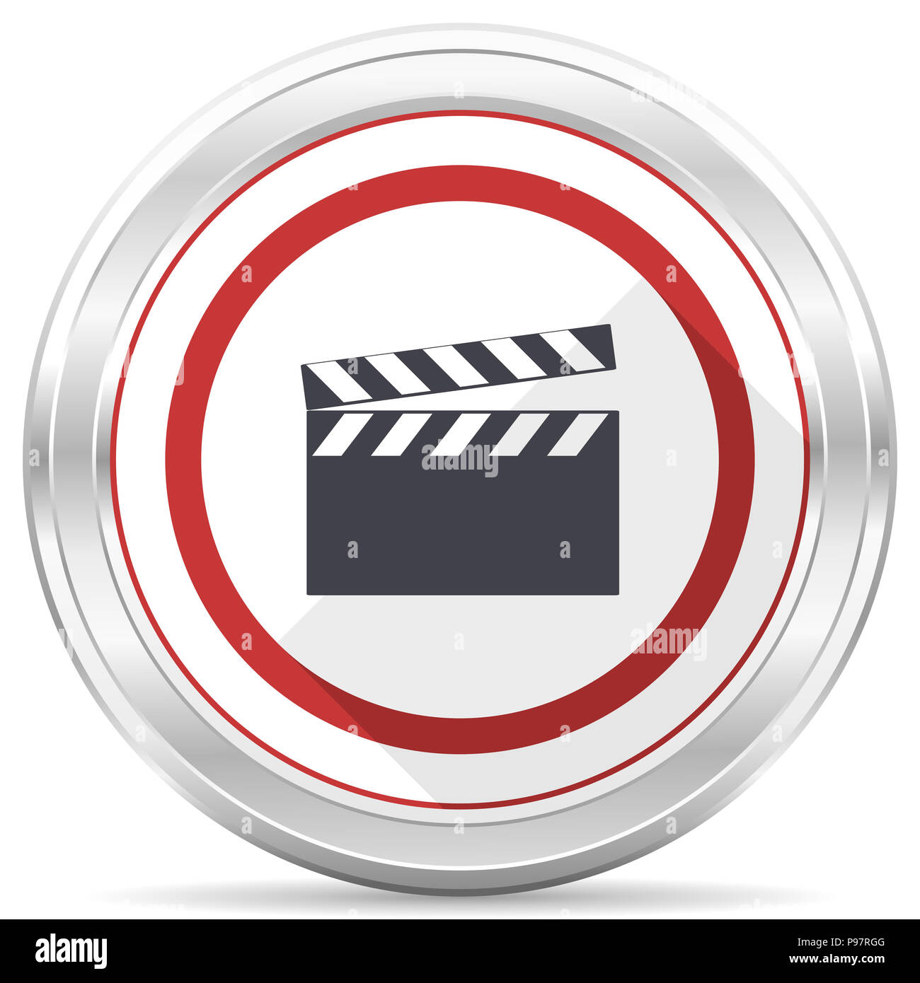 Video silver metallic chrome border round web icon on white background ...