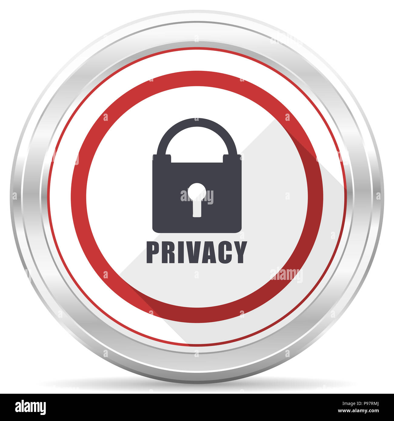 Privacy silver metallic chrome border round web icon on white ...
