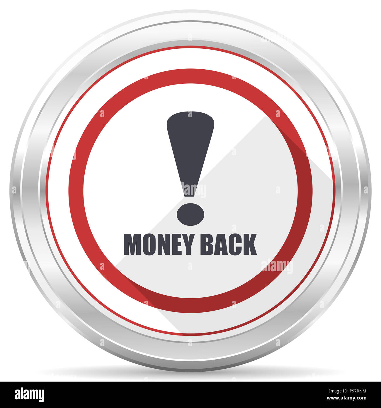 Money back silver metallic chrome border round web icon on white ...