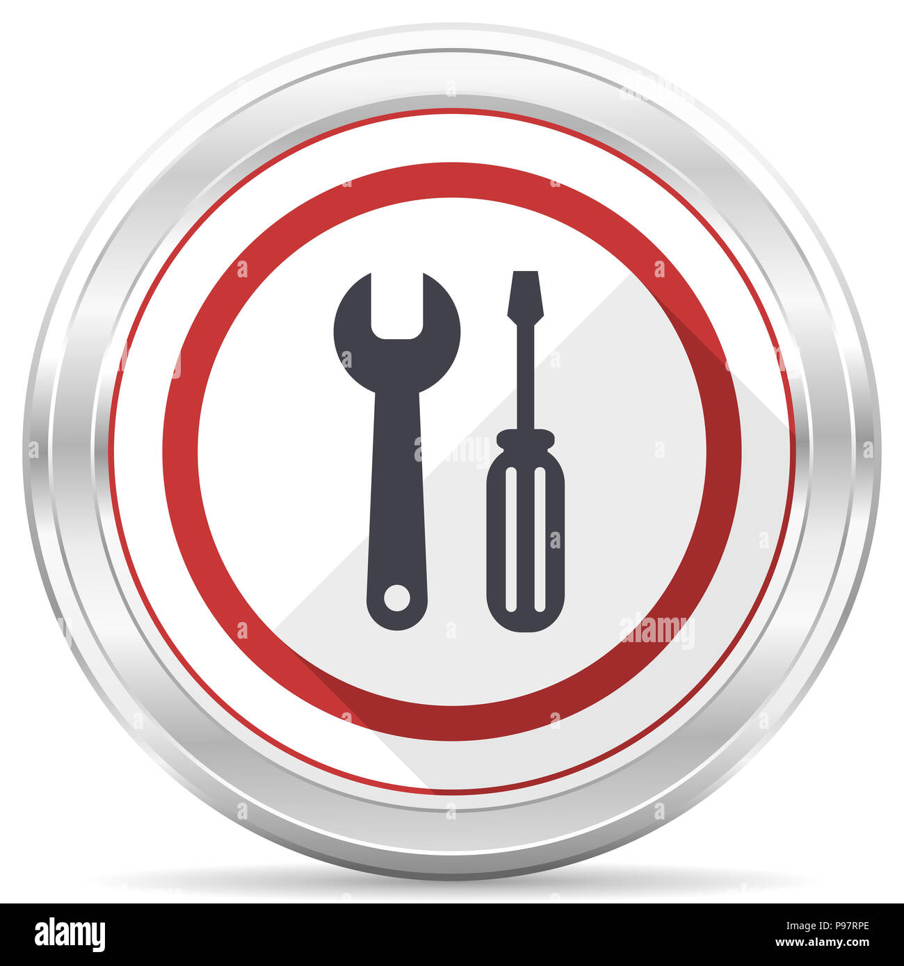 Tool silver metallic chrome border round web icon on white background ...