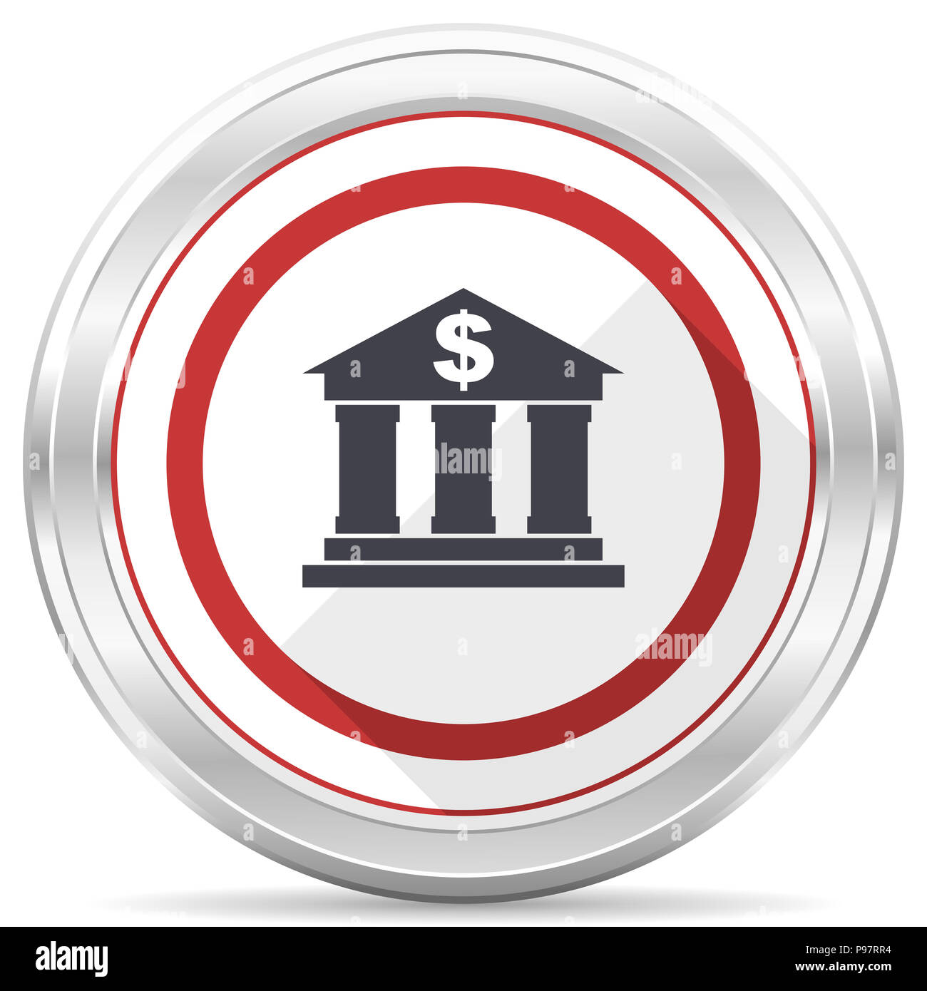 Bank silver metallic chrome border round web icon on white background ...