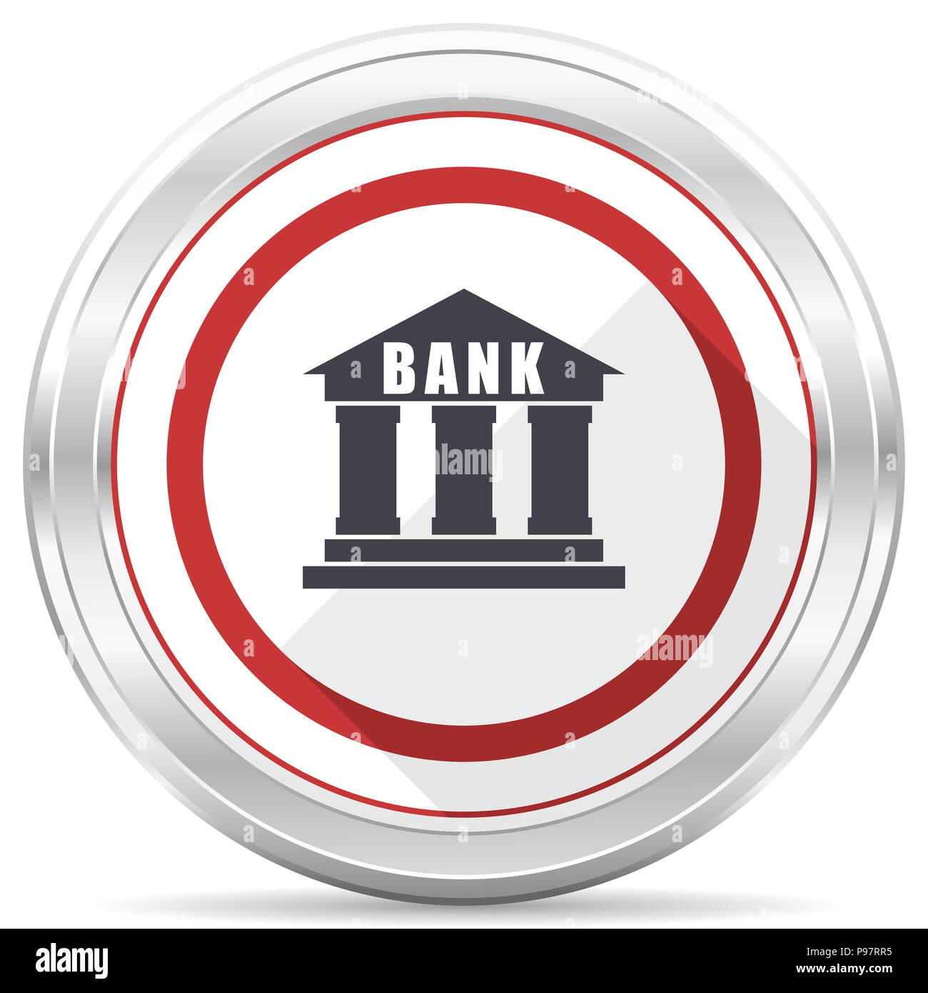 Bank silver metallic chrome border round web icon on white background ...