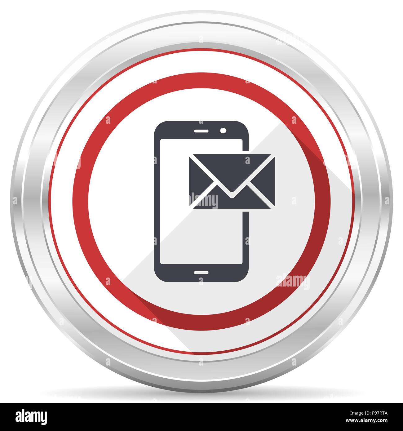 Mail silver metallic chrome border round web icon on white background ...