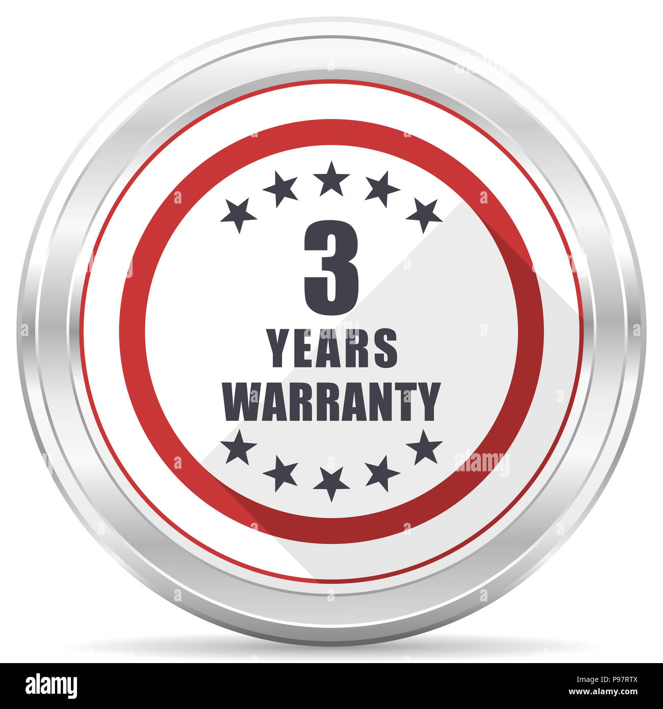 Warranty guarantee 3 year silver metallic chrome border round web icon ...