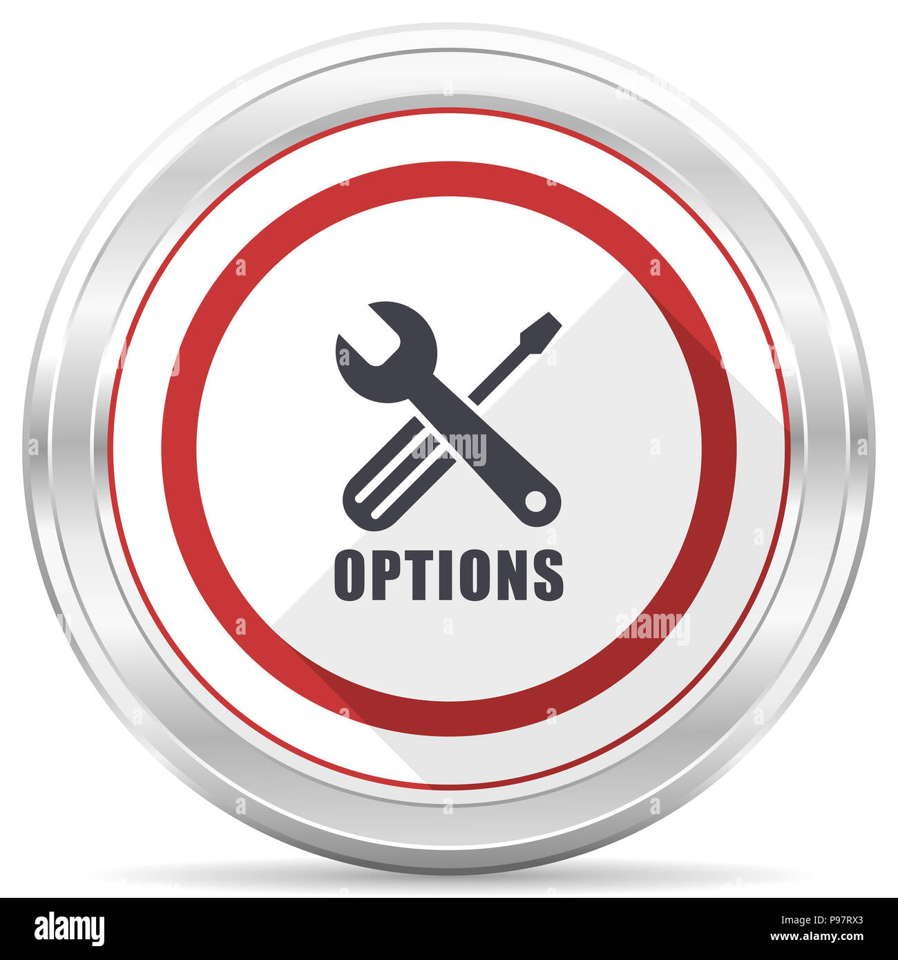 Options silver metallic chrome border round web icon on white ...