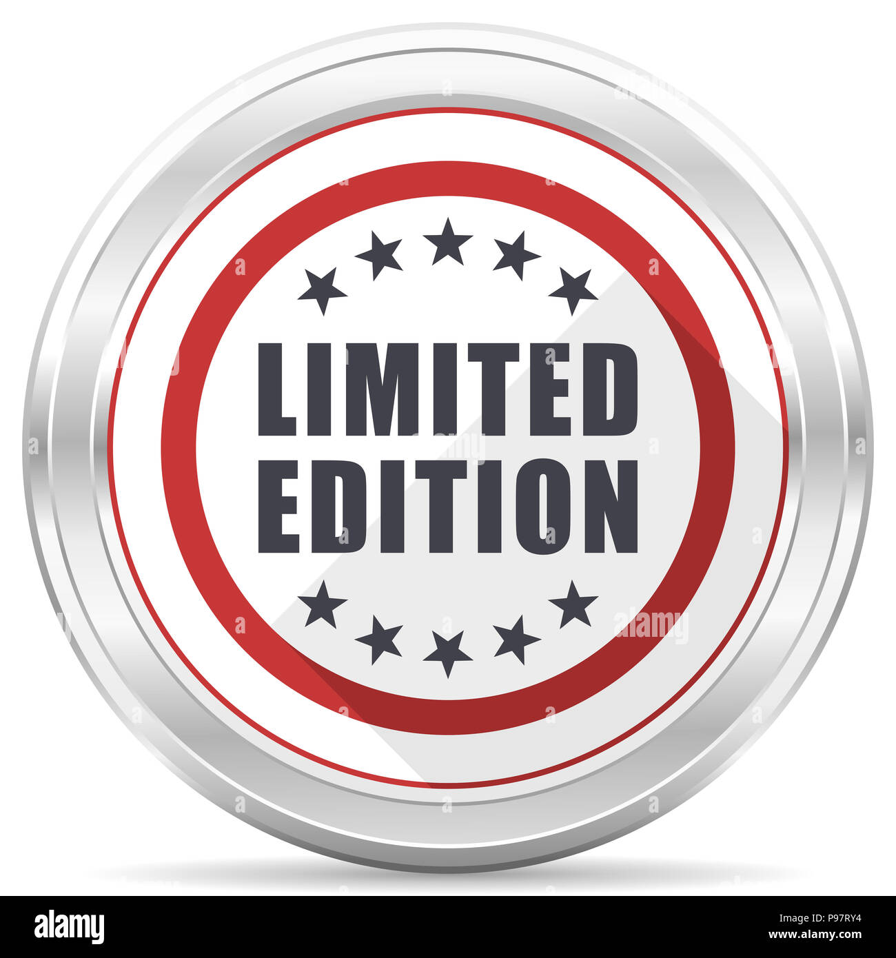 Limited edition silver metallic chrome border round web icon on white ...