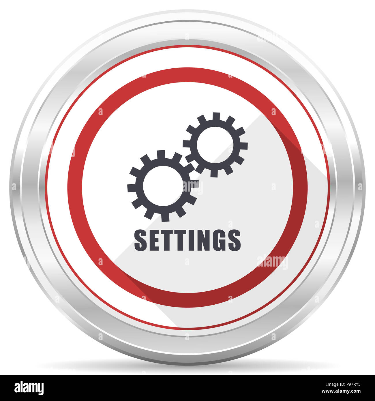 Settings silver metallic chrome border round web icon on white ...