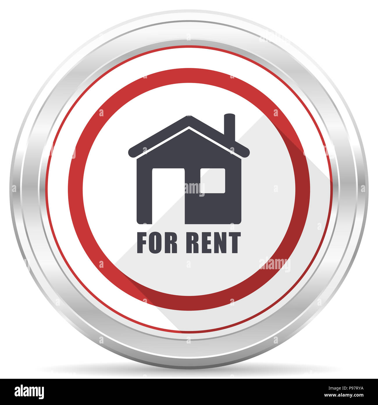 For rent silver metallic chrome border round web icon on white ...