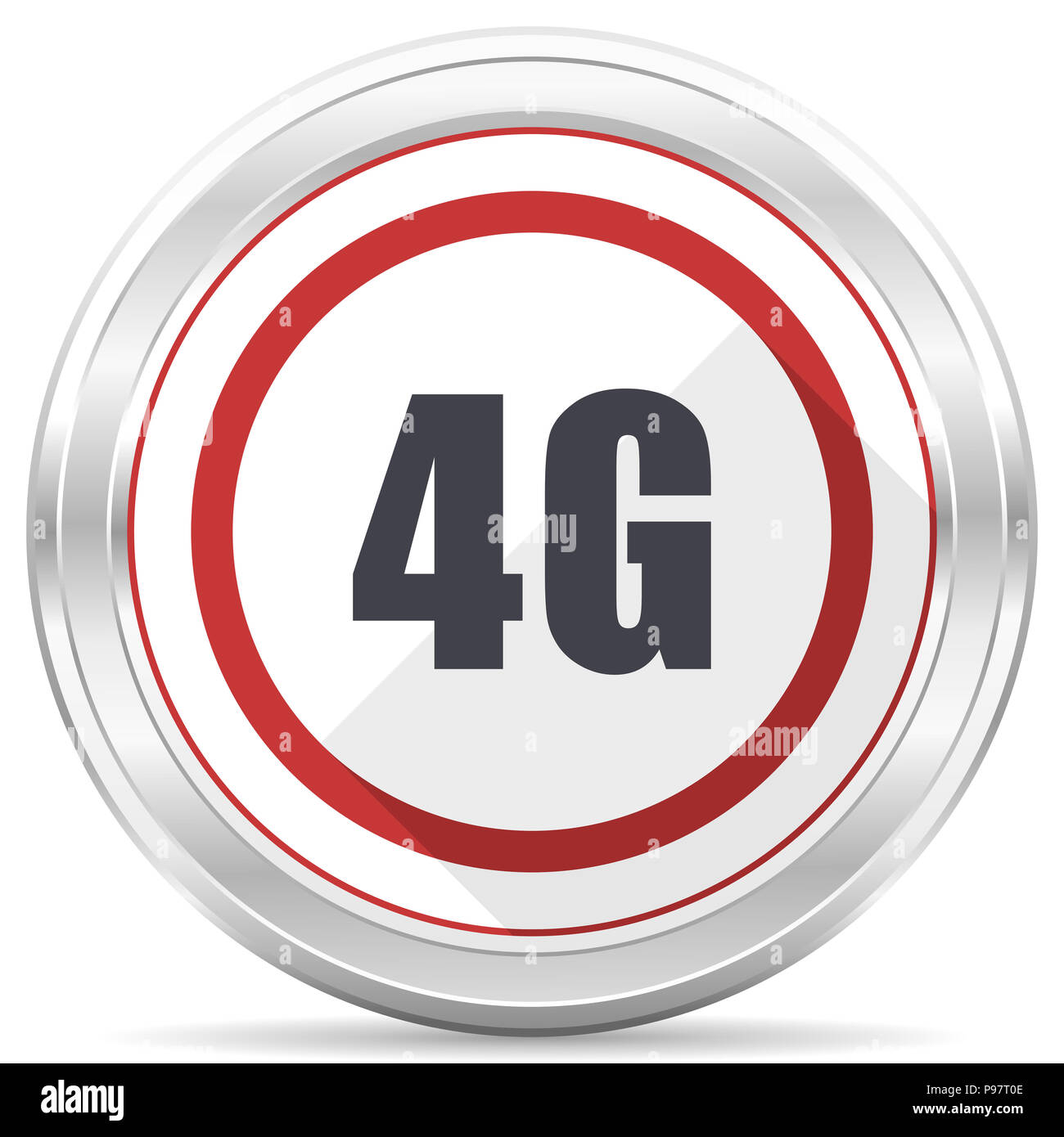 4g silver metallic chrome border round web icon on white background ...
