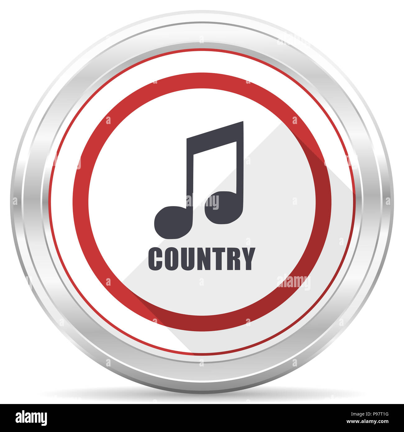 Music country silver metallic chrome border round web icon on white ...