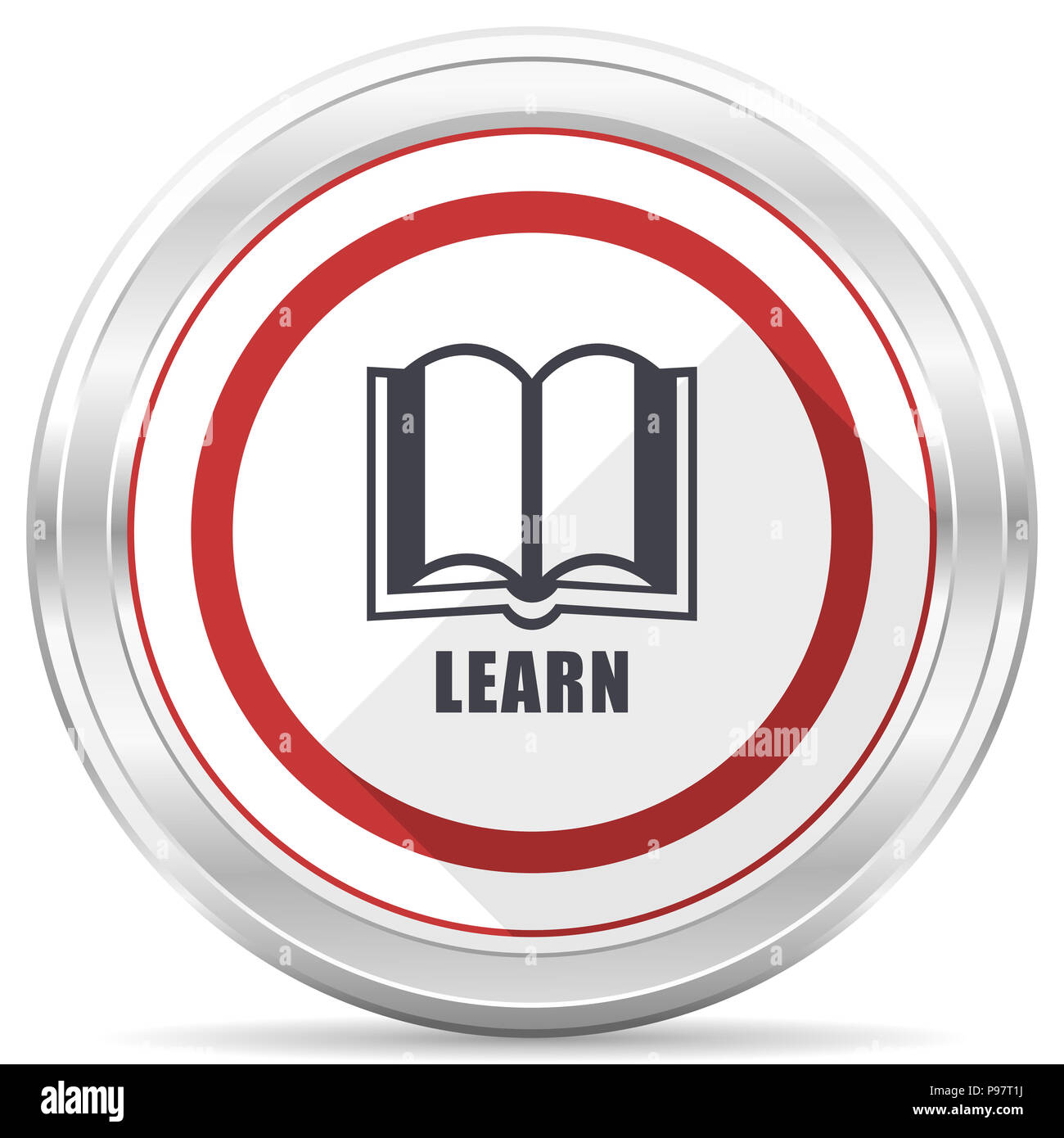 Learn silver metallic chrome border round web icon on white background ...