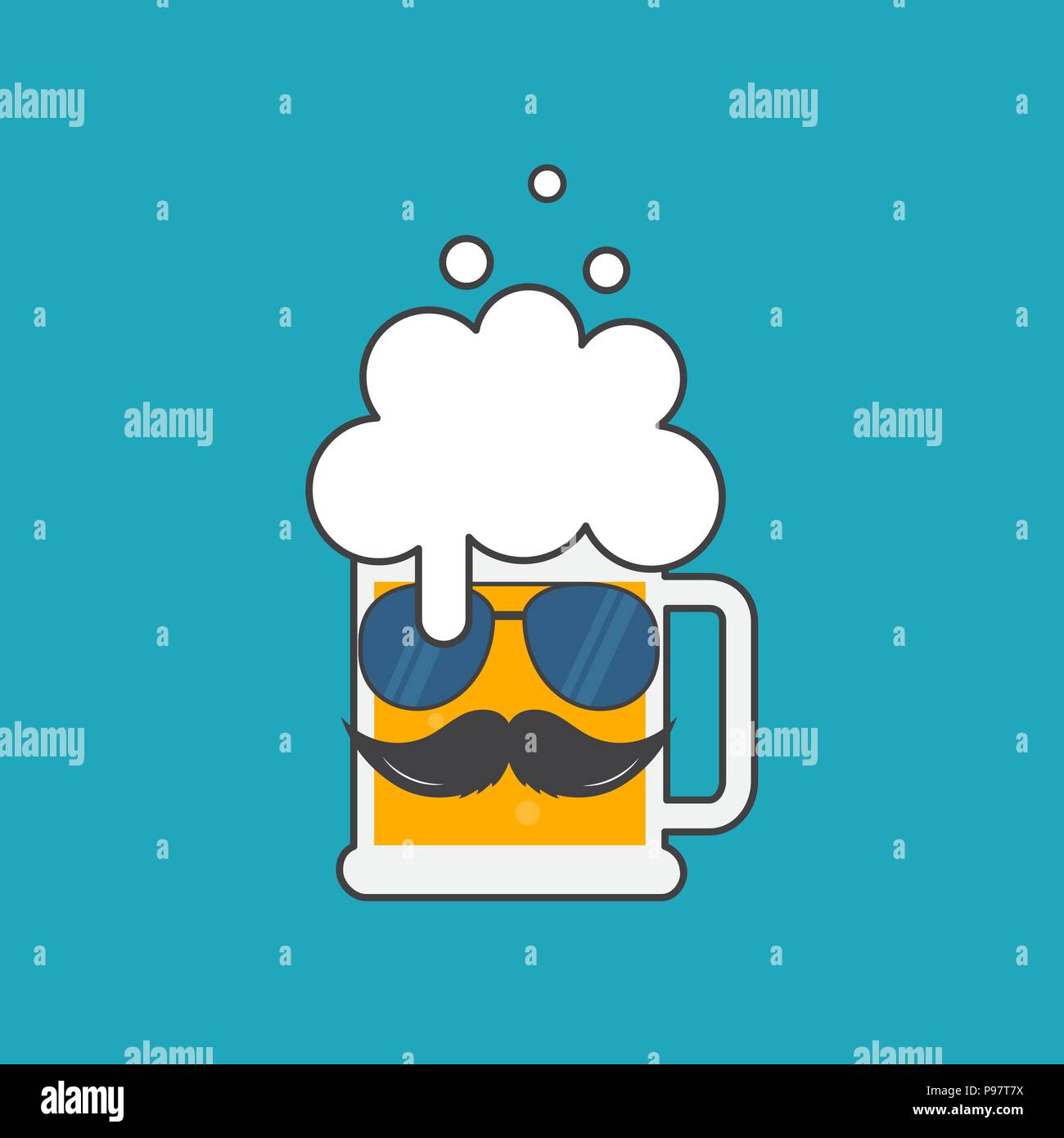 Beer mug with sunglasses and a mustache. Oktoberfest beer festival ...