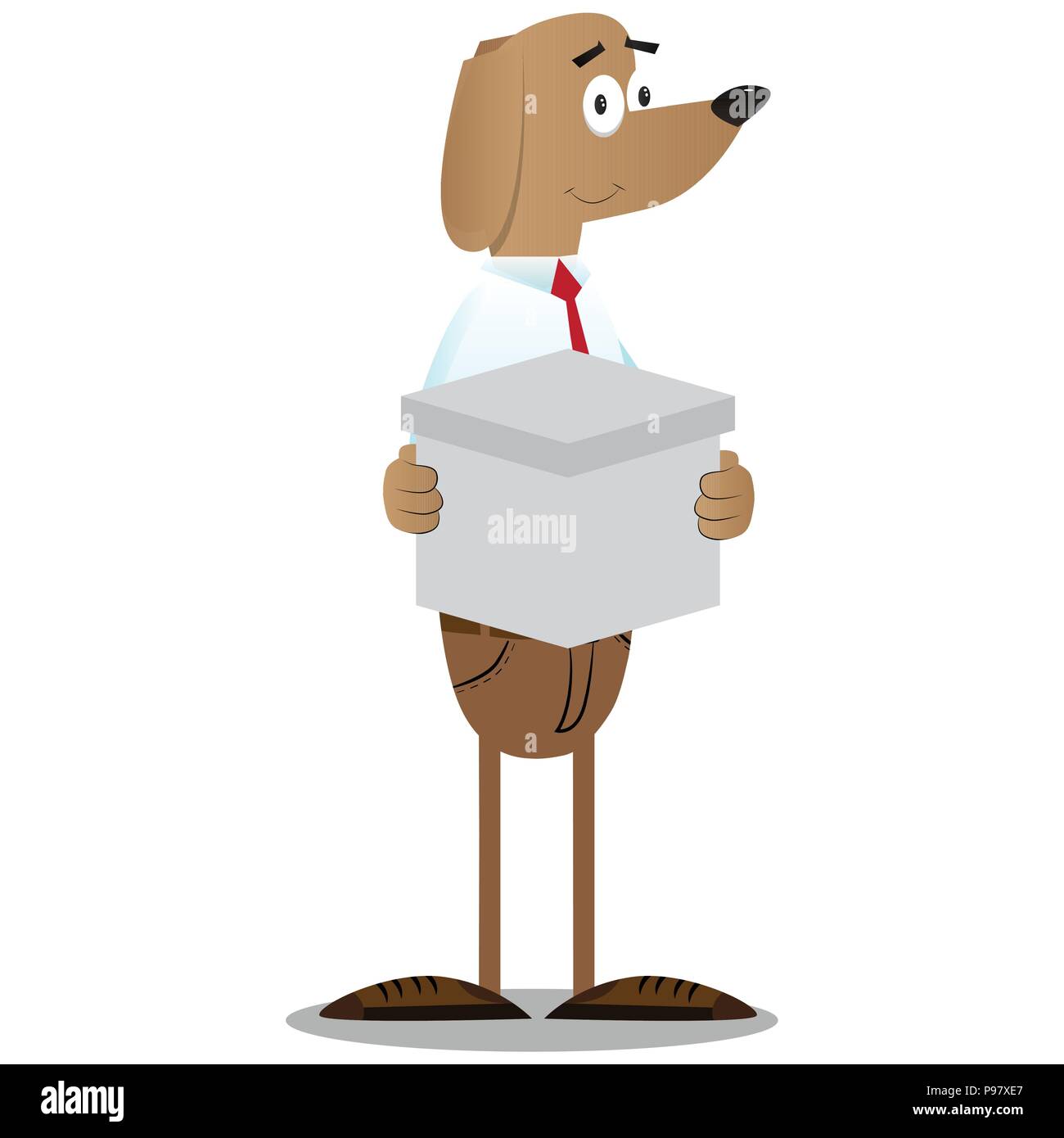 Cartoon illustrated business dog holding white box Stock Vector Image ...
