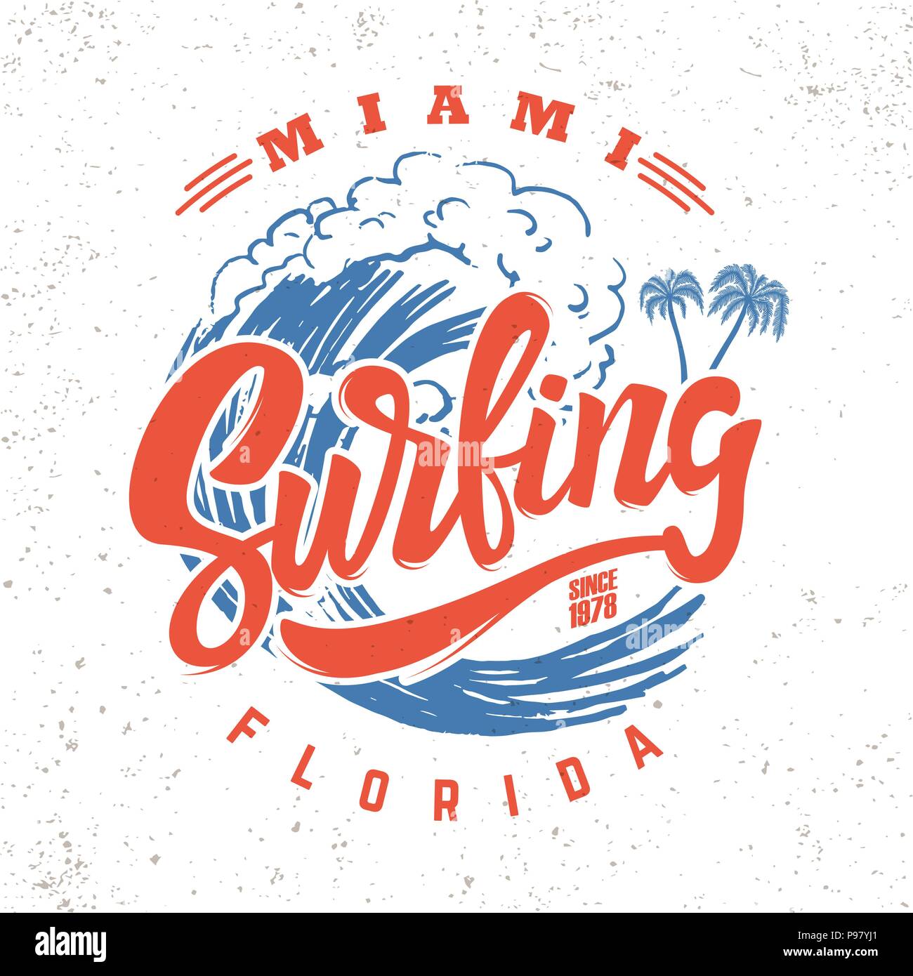 Surfing miami florida. Lettering phrase on background with sea wave ...