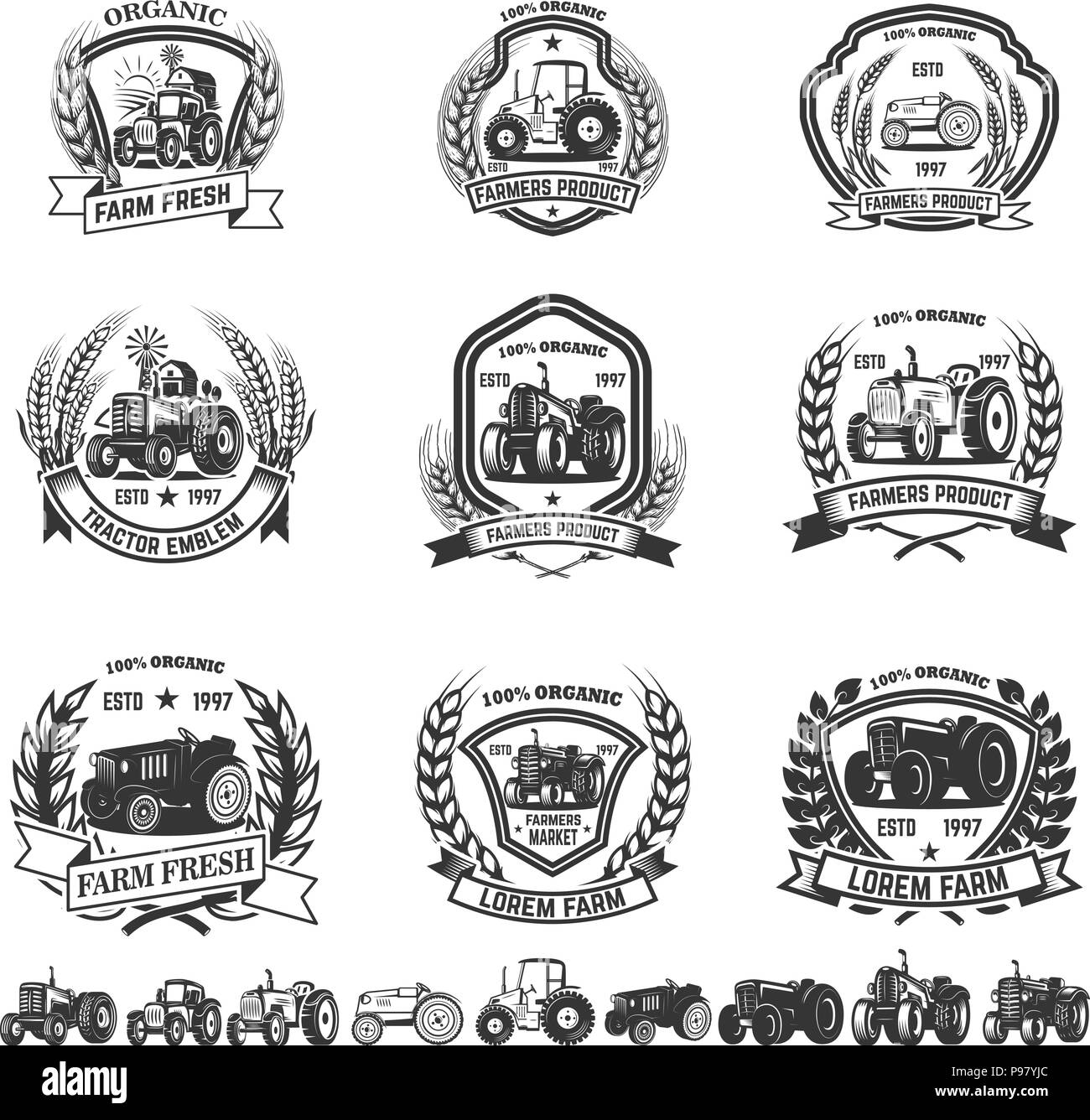 Agricultural agriculture tractor logo Black and White Stock Photos ...