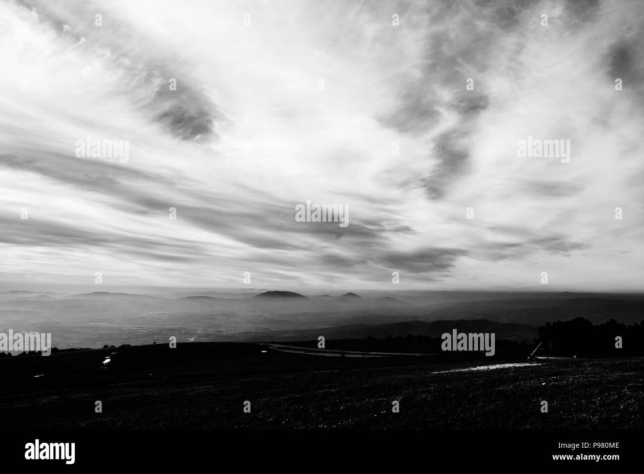 Subasio Mt. (Umbria, Italy), with sky covered by clouds and mist on the ...