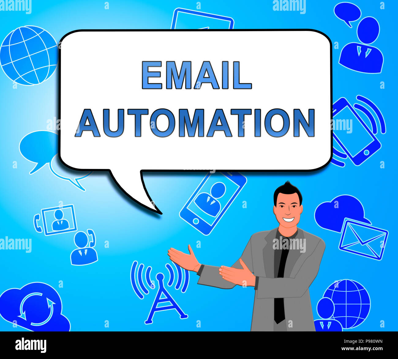 Email Automation Digital Marketing System 2d Illustration Shows ...