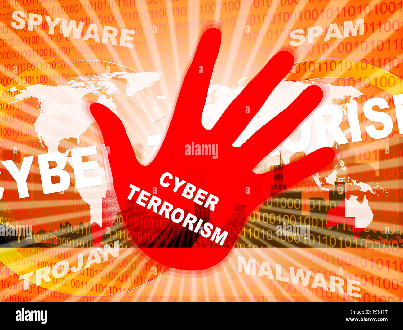 Cyber Terrorism Online Terrorist Crime 2d Illustration Shows Criminal ...
