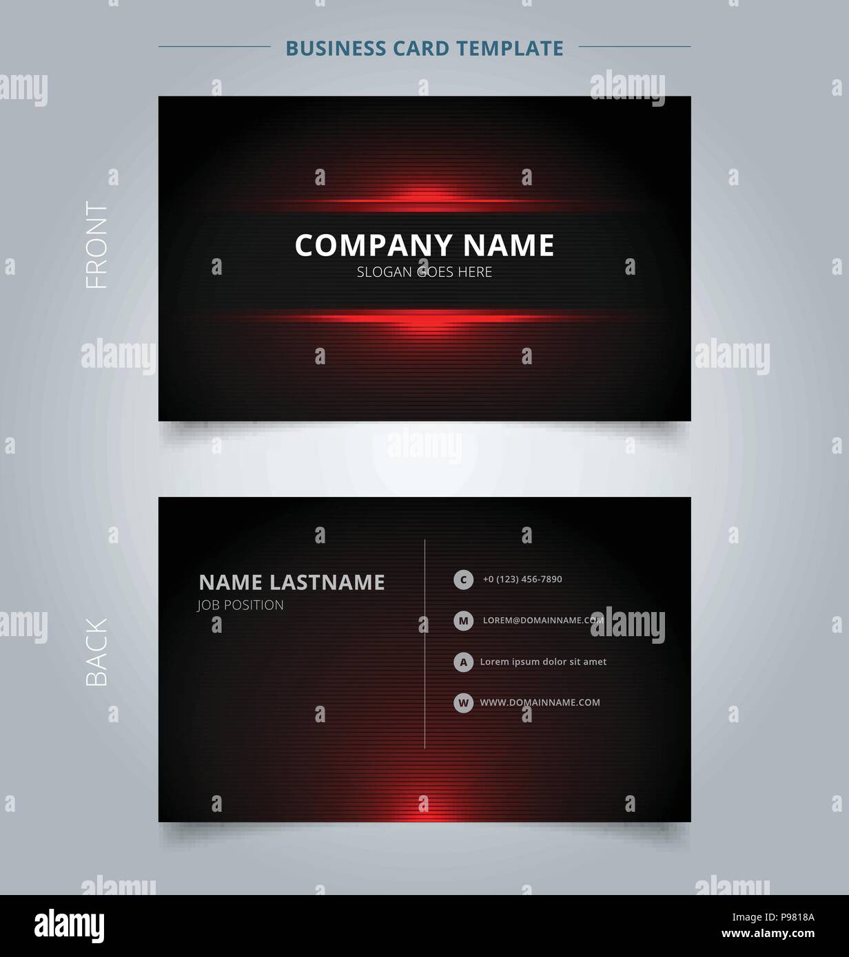 Namecard template technology red and black pattern background. Vector ...