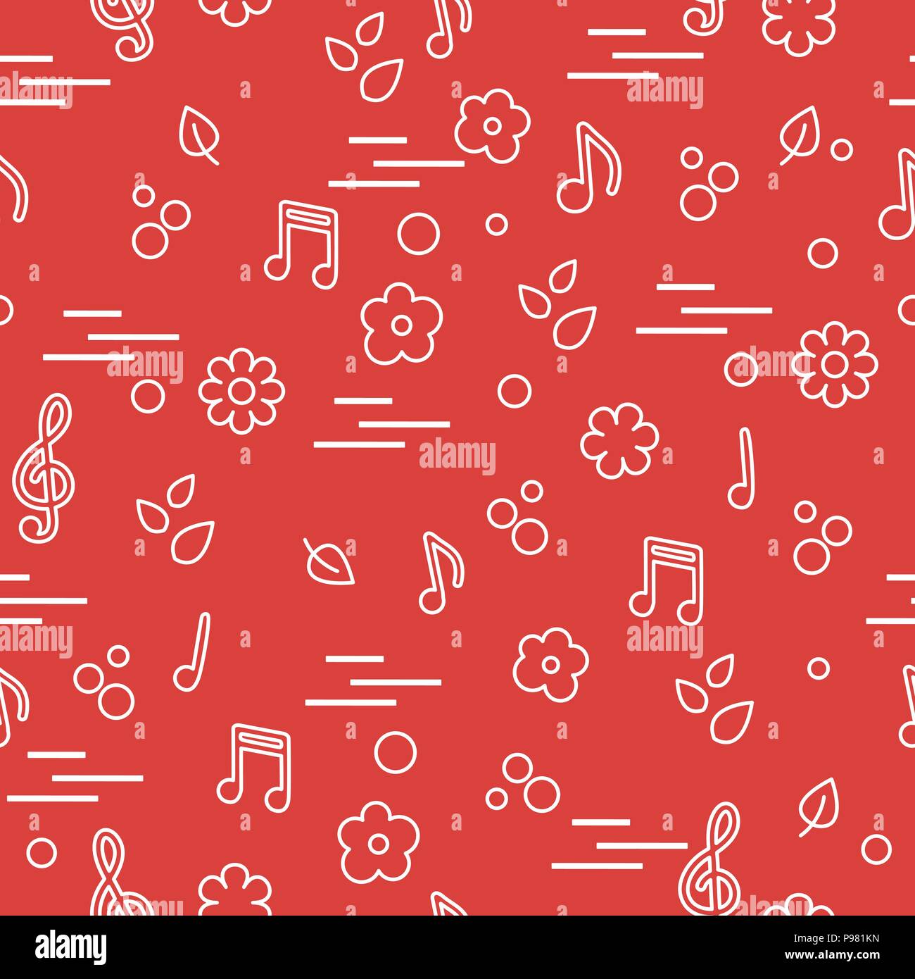 Seamless pattern of notes, flowers, leaves. Template for design, fabric ...