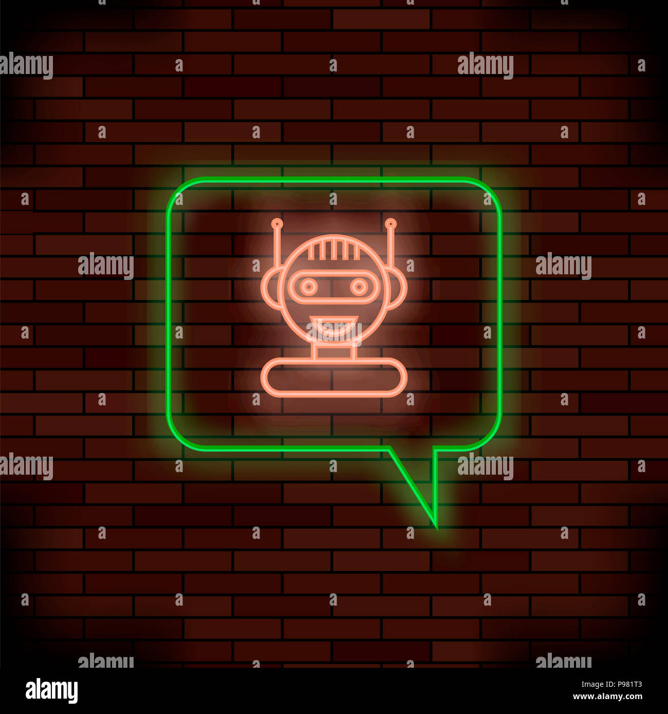 Neon Chat Bot on Brick Background. Artificial Intelligence Concept ...