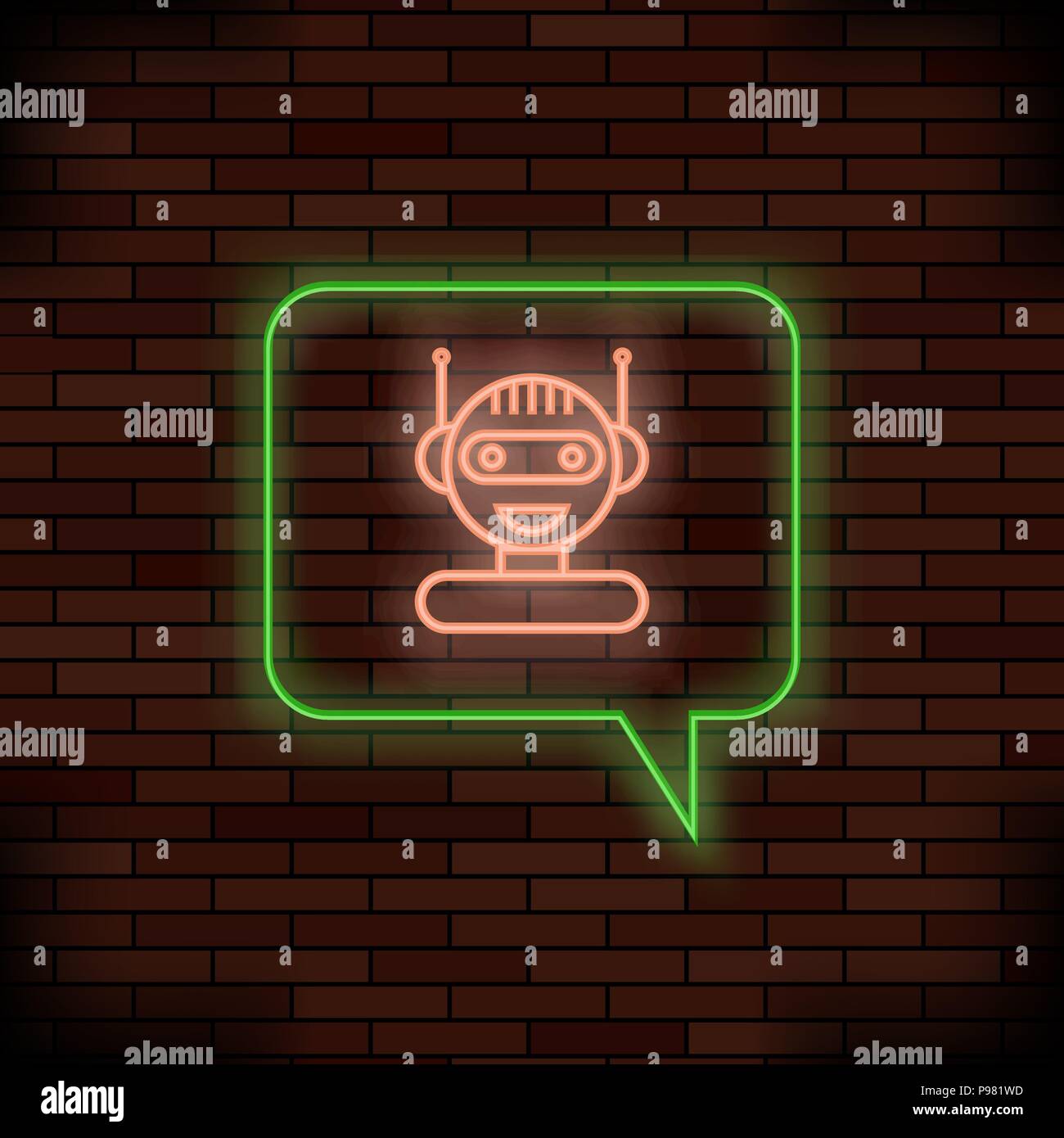 Neon Chat Bot on Brick Background. Artificial Intelligence Concept ...
