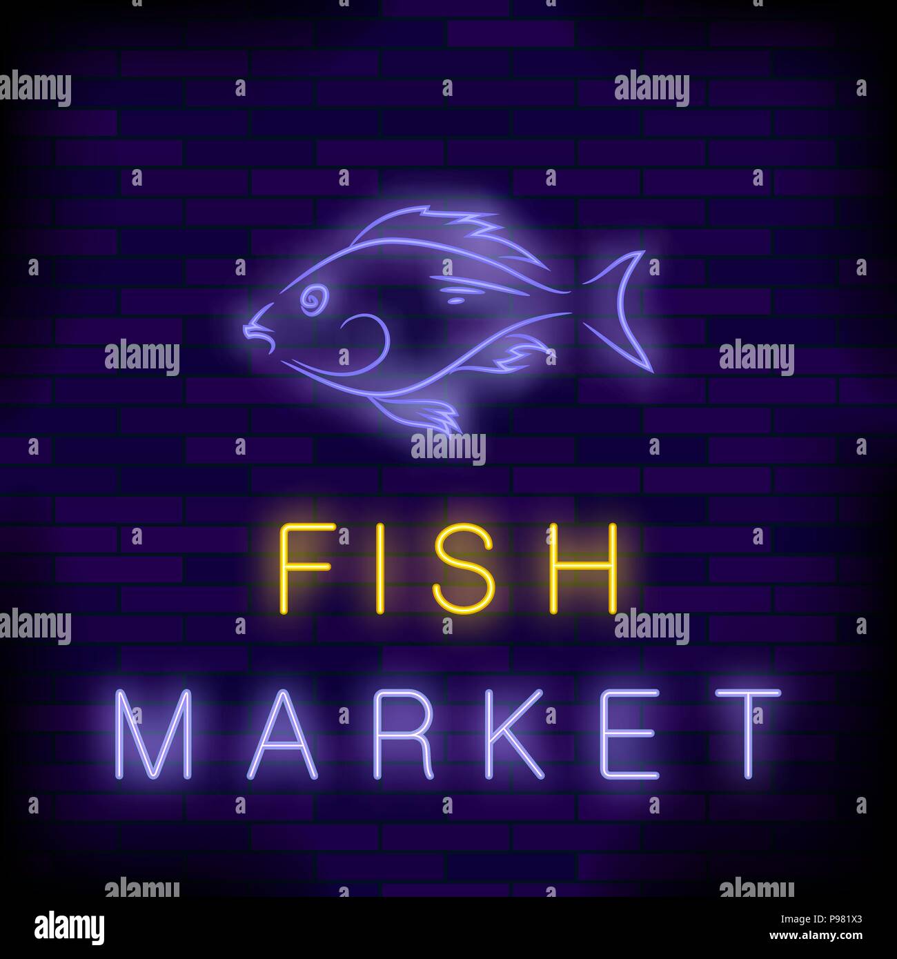 Colorful Neon Fish Market Sign Stock Vector Image & Art - Alamy