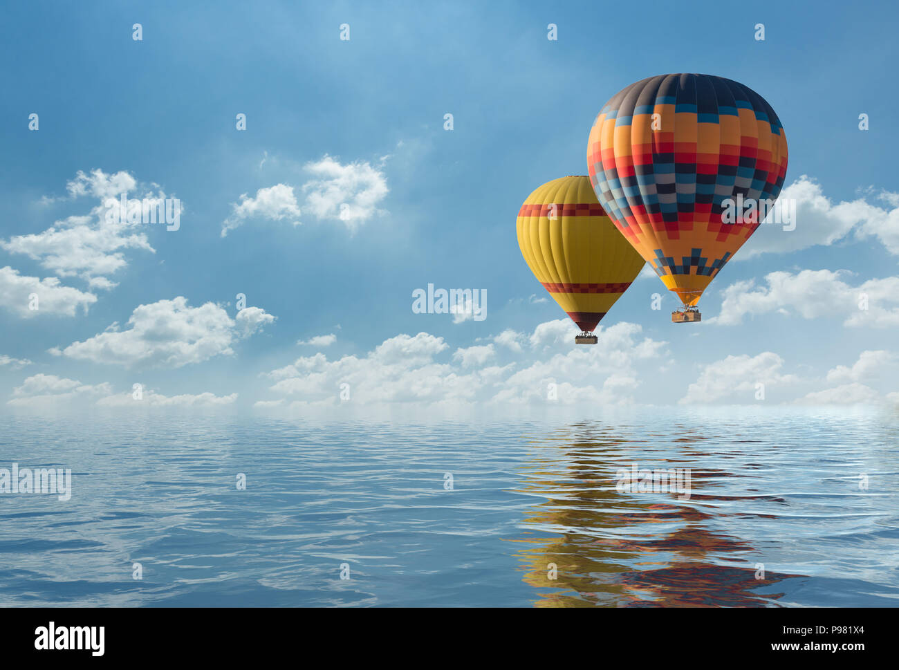 Colorful Hot Air Balloon Over Water