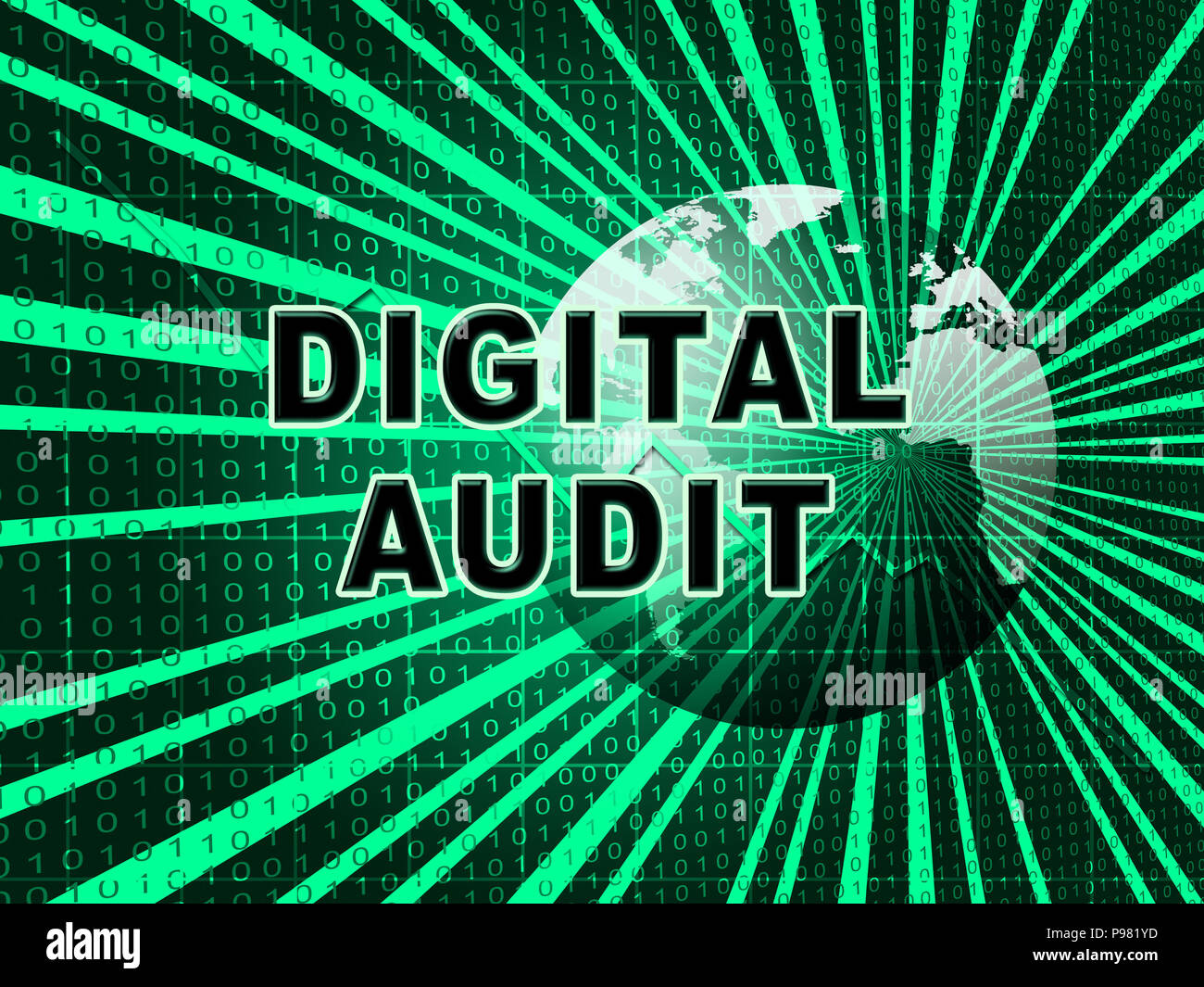 Digital Audit Cyber Network Examination 3d Illustration Shows Analysis By Auditor Of Digital
