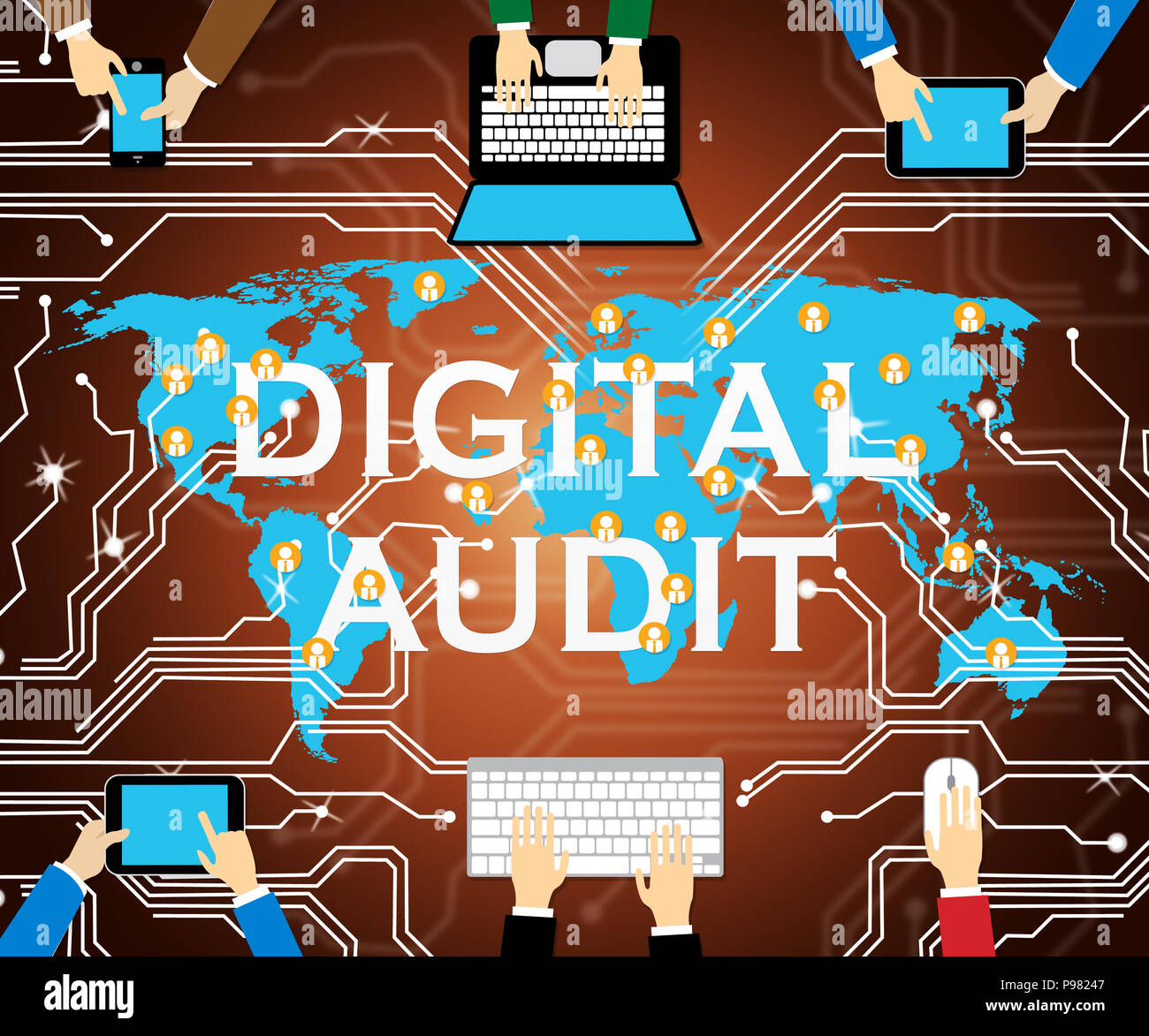 Digital Audit Cyber Network Examination 2d Illustration Shows Analysis ...