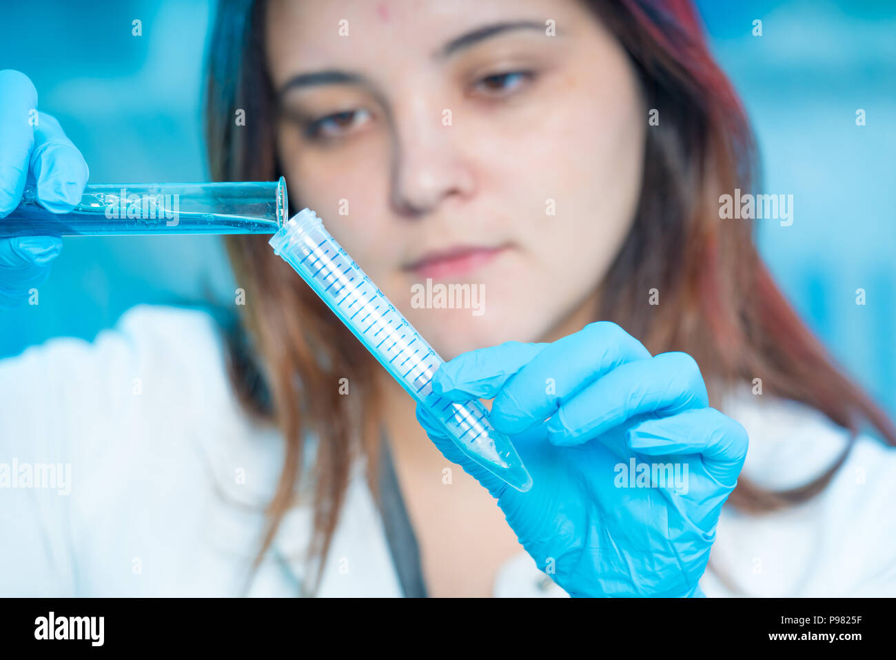 female technician in medical laboratory, hospital Petri dish test Stock ...