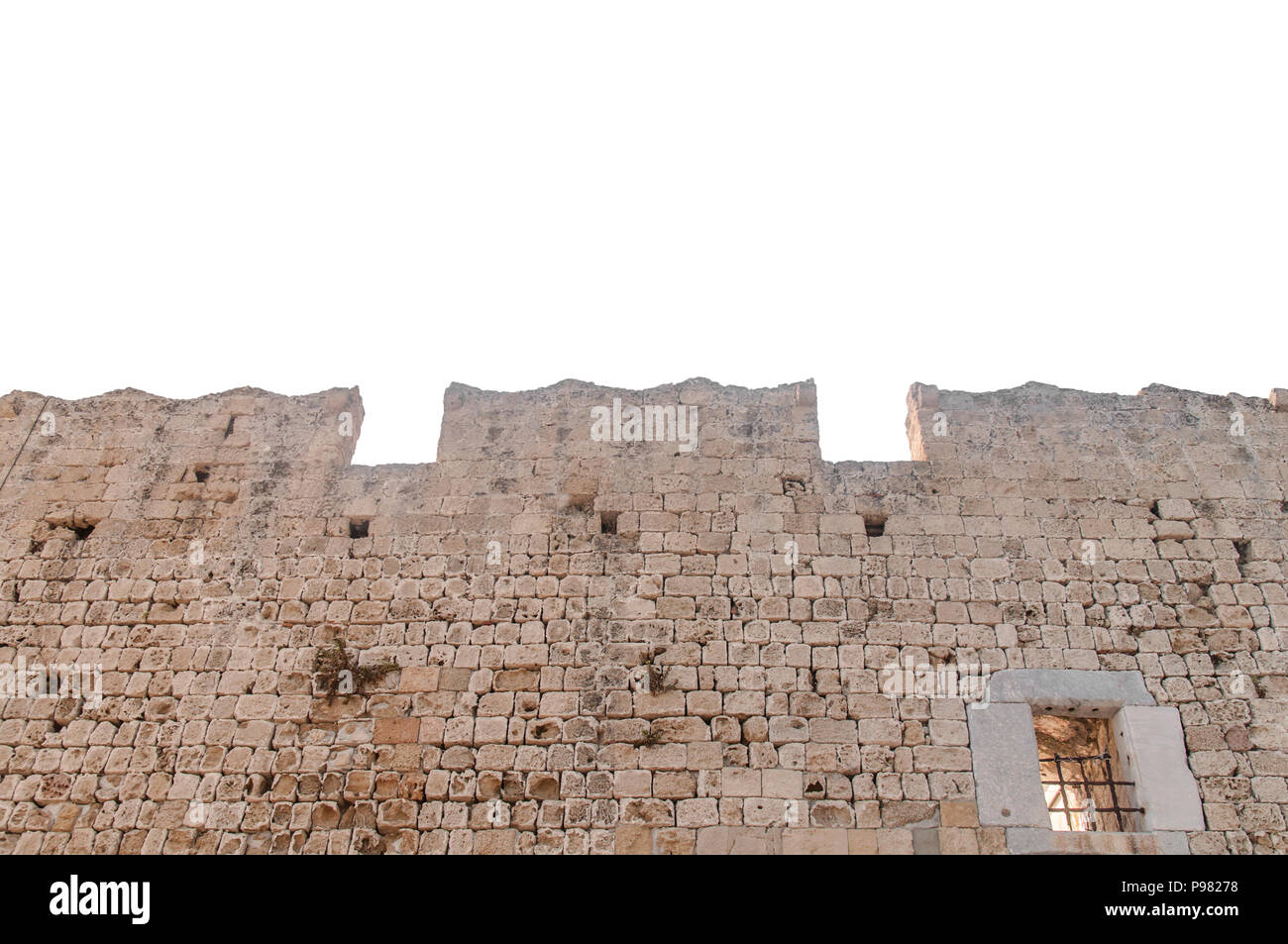 Big medieval old tower castle stone wall isolated on white Stock Photo ...
