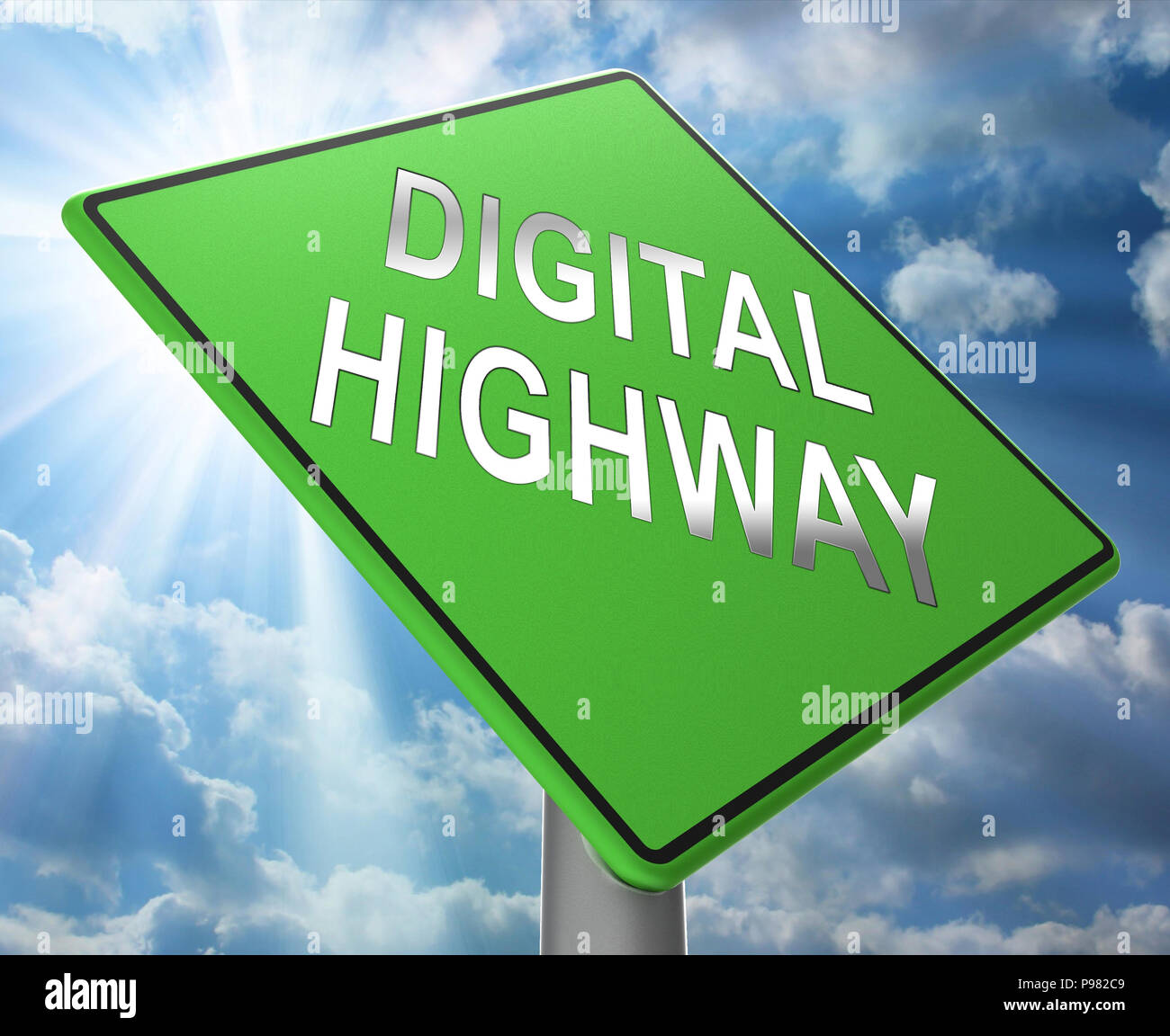 Digital Highway Sign Virtual Roadway 3d Illustration Shows Website ...