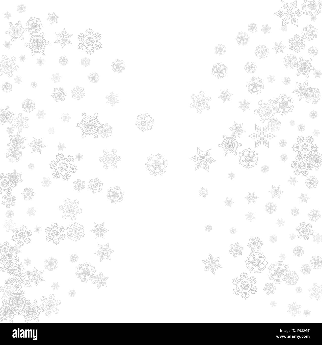 Christmas silver background snowflakes falling Black and White Stock ...