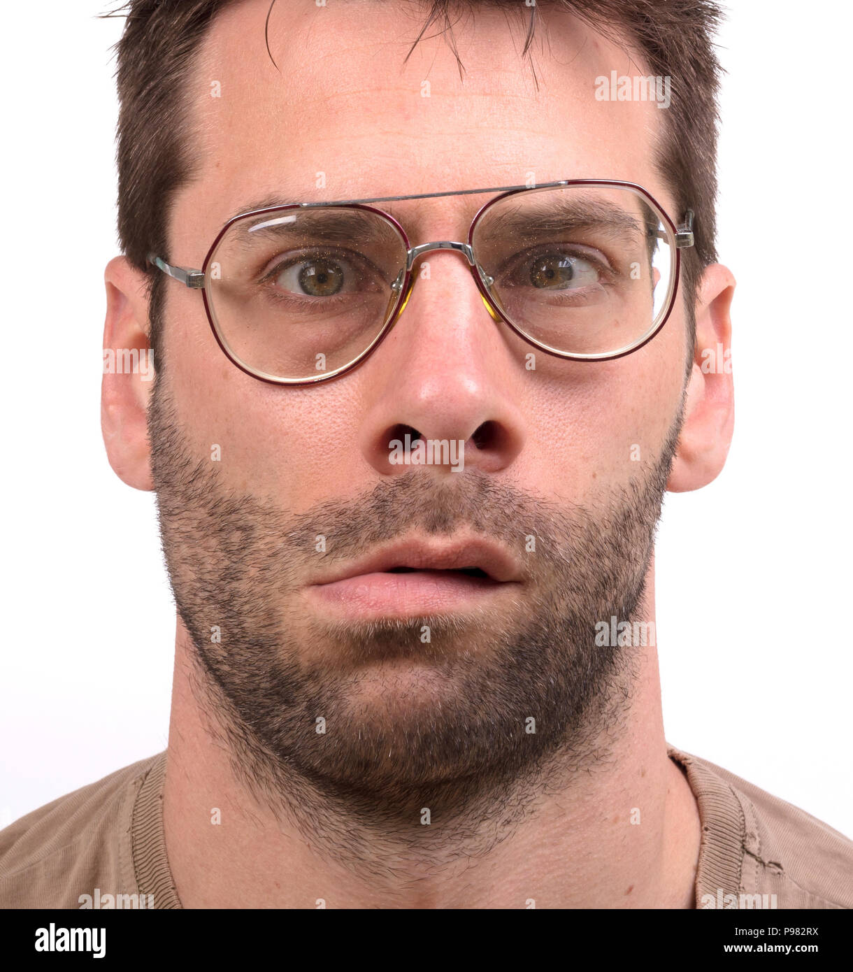 Goofy man with vintage glasses - Isolated on white Stock Photo - Alamy