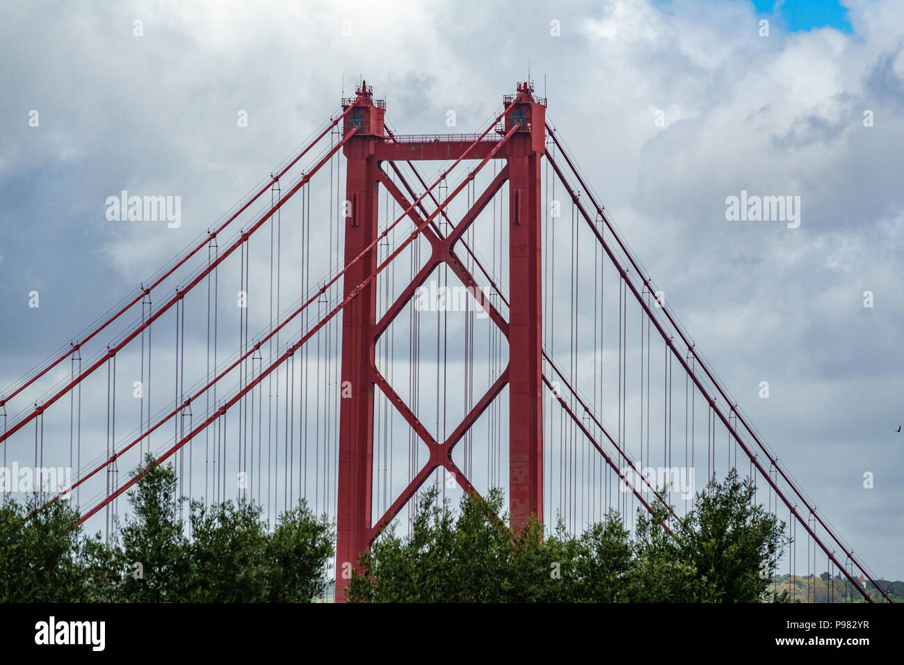Red suspension bridge Stock Photo - Alamy