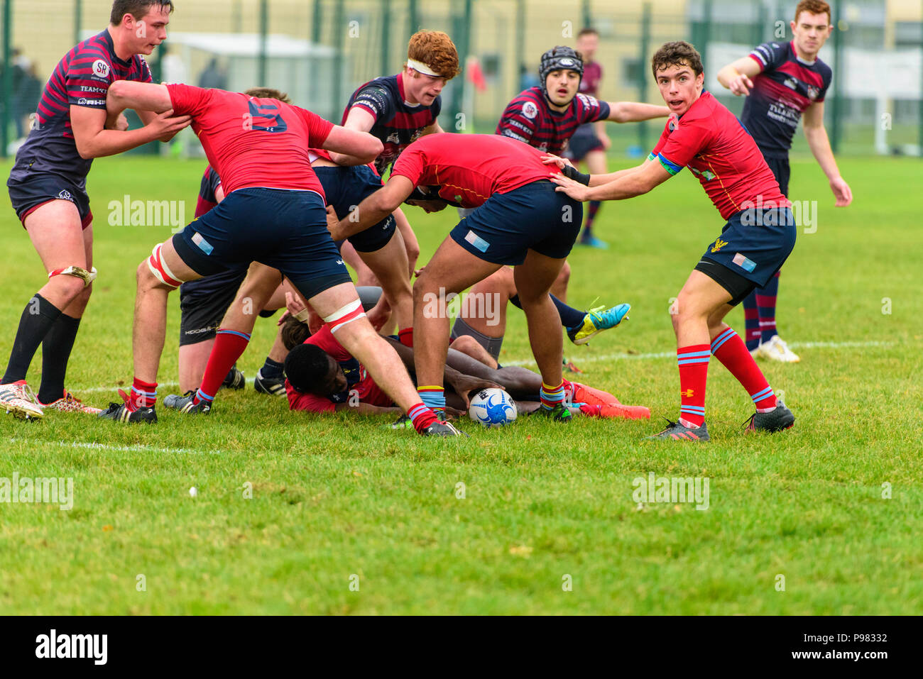 Students playing inter-university rugby on the playing fields at Kent ...