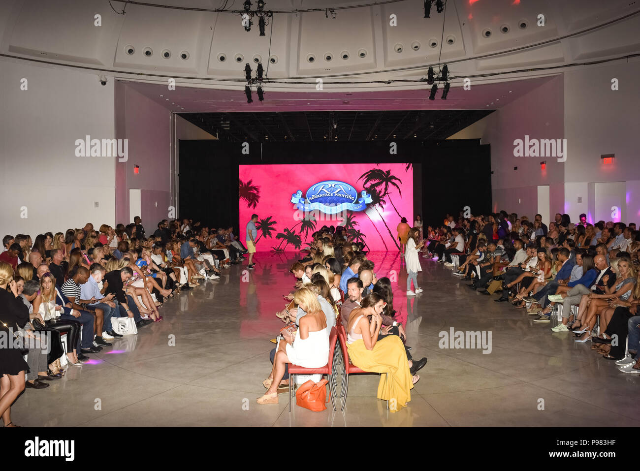 Miami Beach, Florida, USA. 14th July, 2018. Guests wait the runway show ...