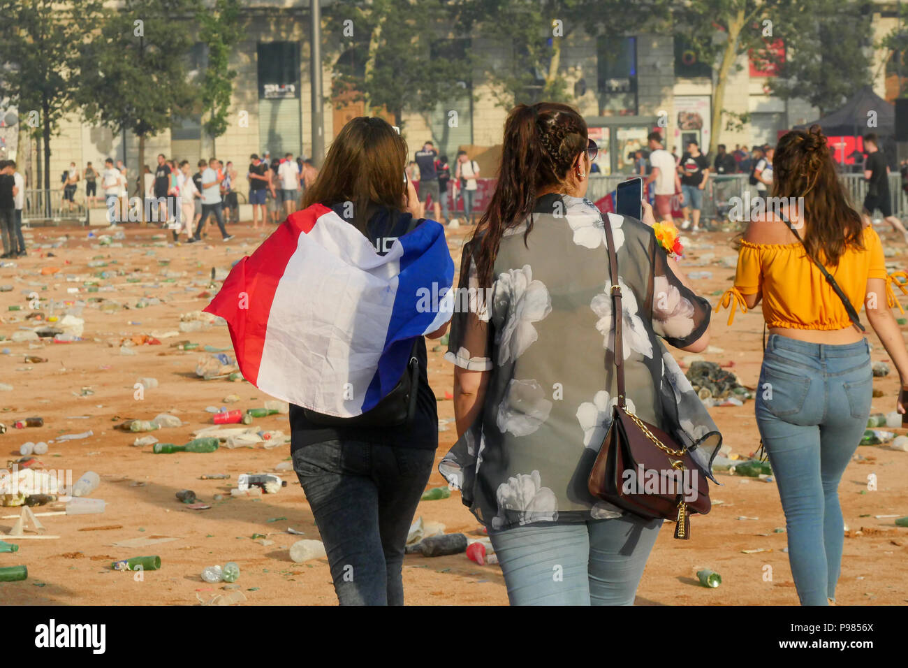 Lyon, France, July 15th 2018: Young female supporters of France ...