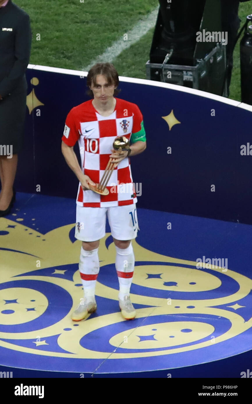Moscow, Russia. 15th July 2018. Luka Modric poses with his trophy of ...