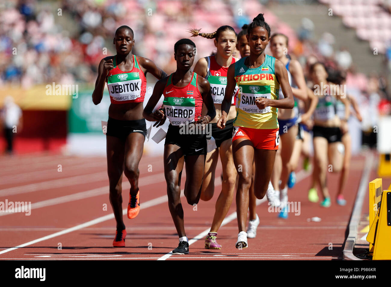 Tampere, Alemaz Samuel (R) of Ethiopia compete in Women's 1500 Meters ...