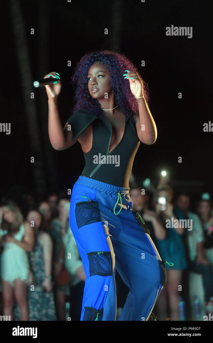 Miami, USA. 15th July 2018. A model walks the runway for the 2018 ...